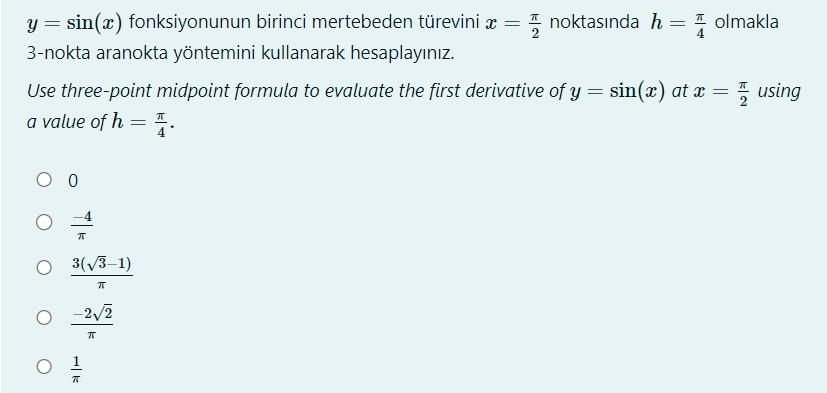 Solved y=sin(x) fonksiyonunun birinci mertebeden türevini | Chegg.com