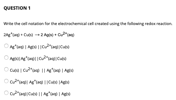 Solved QUESTION 1 Write the cell notation for the | Chegg.com