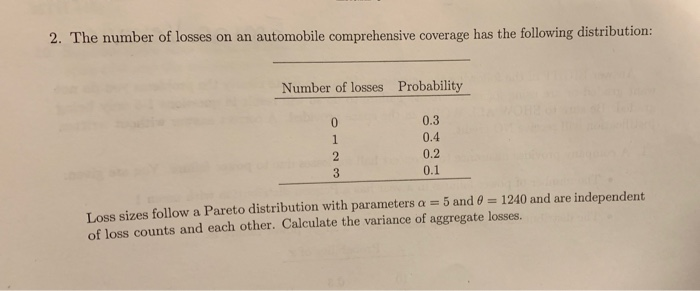 Solved 2. The number of losses on an automobile | Chegg.com
