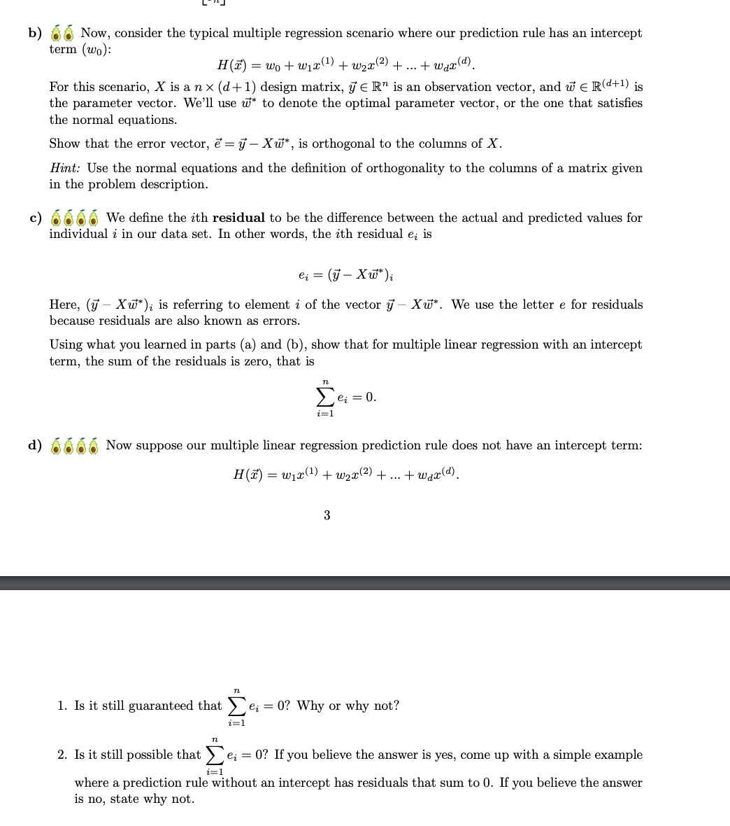 Problem 2. Sums of Residuals Let's start by recalling | Chegg.com