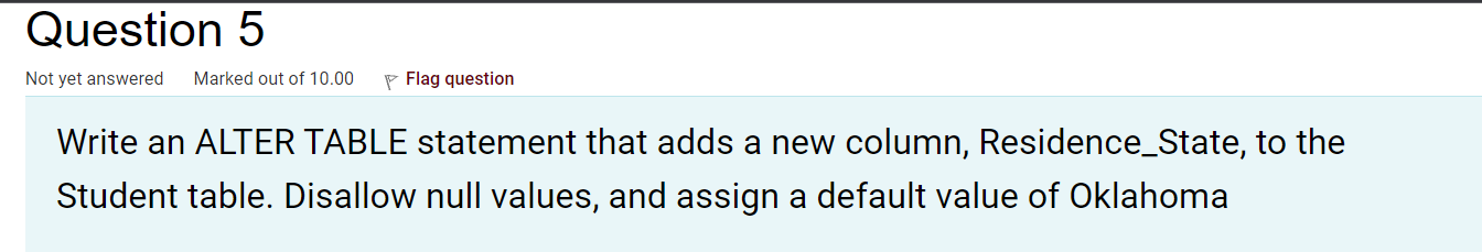 Solved Create a table named Student in the current database | Chegg.com