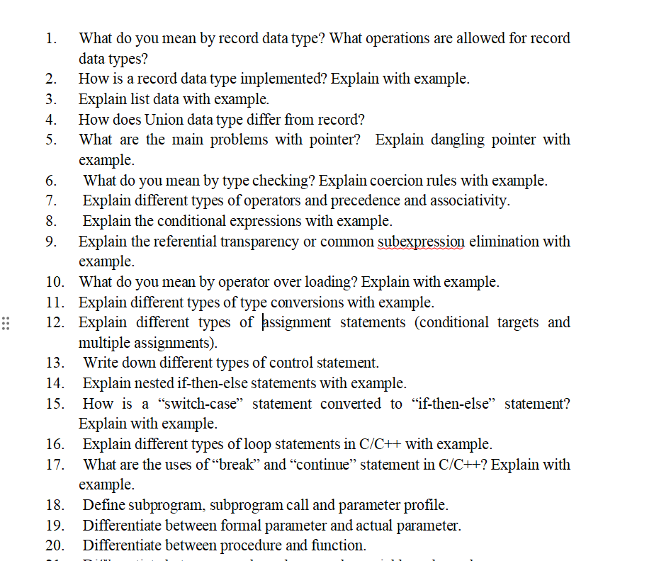 Solved 1. What do you mean by record data type? What | Chegg.com