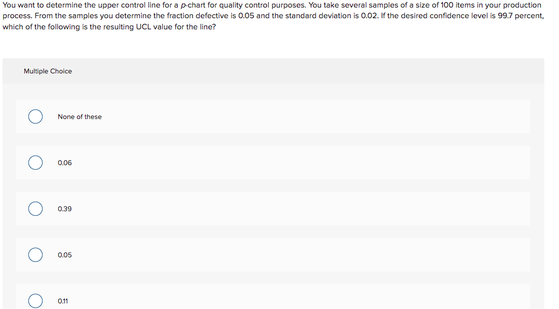 Solved You want to determine the upper control line for a | Chegg.com
