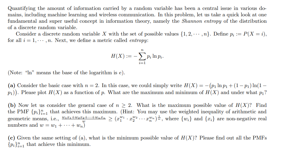 Solved Problem 2 (PMF and Shannon Entropy) | Chegg.com