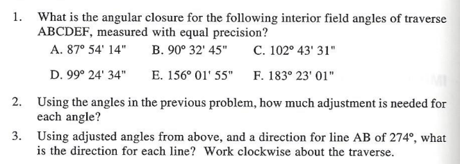 Solved 1. What is the angular closure for the following | Chegg.com