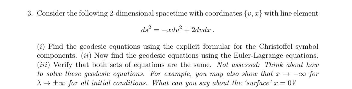 Solved 3. Consider the following 2-dimensional spacetime | Chegg.com