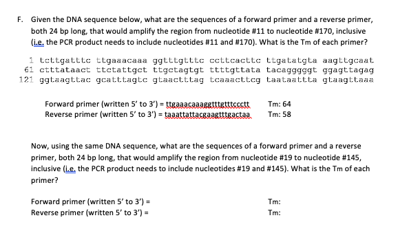 Solved F. ﻿Given the DNA sequence below, what are the | Chegg.com