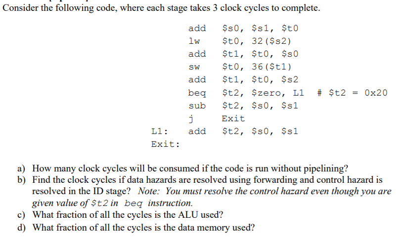 Solved Consider the following code, where each stage takes 3 | Chegg.com