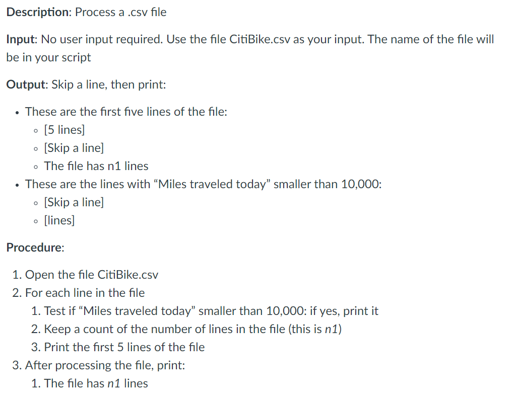Solved Description Process A Csv File Input No User Input 6626