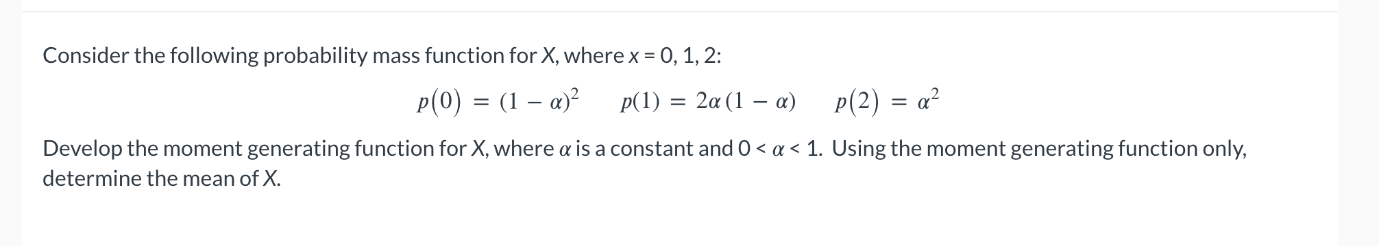 Solved Consider the following probability mass function for | Chegg.com