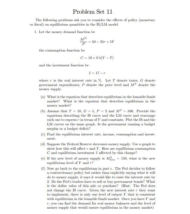 Solved Problem Set 11 The following problems ask you to | Chegg.com