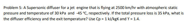 Solved Problem 5: A Supersonic diffuser for a jet engine | Chegg.com