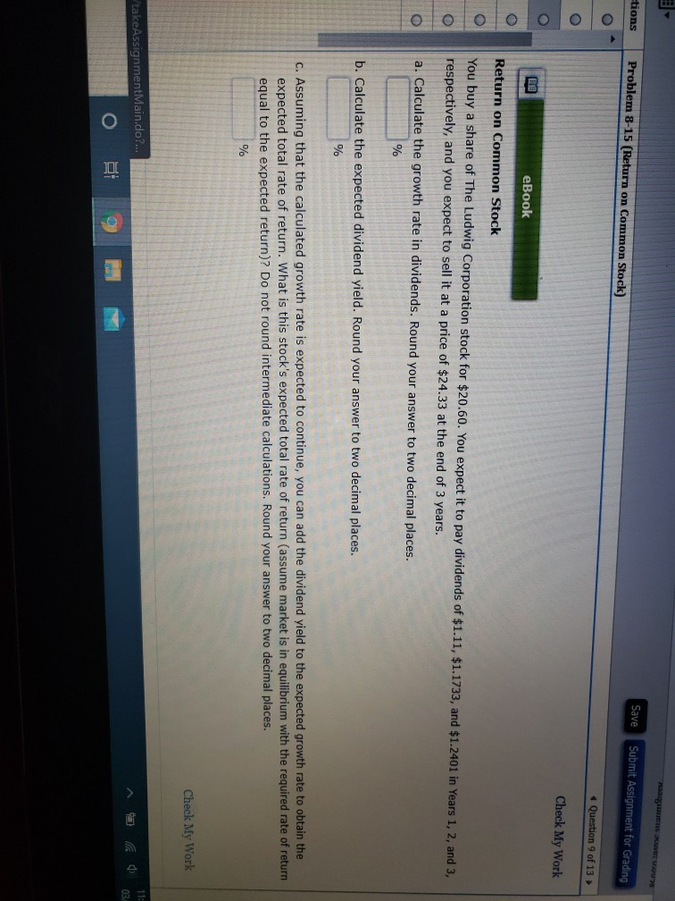 Solved 27 tions Problem 8-15 (Return on Common Stock) Save | Chegg.com