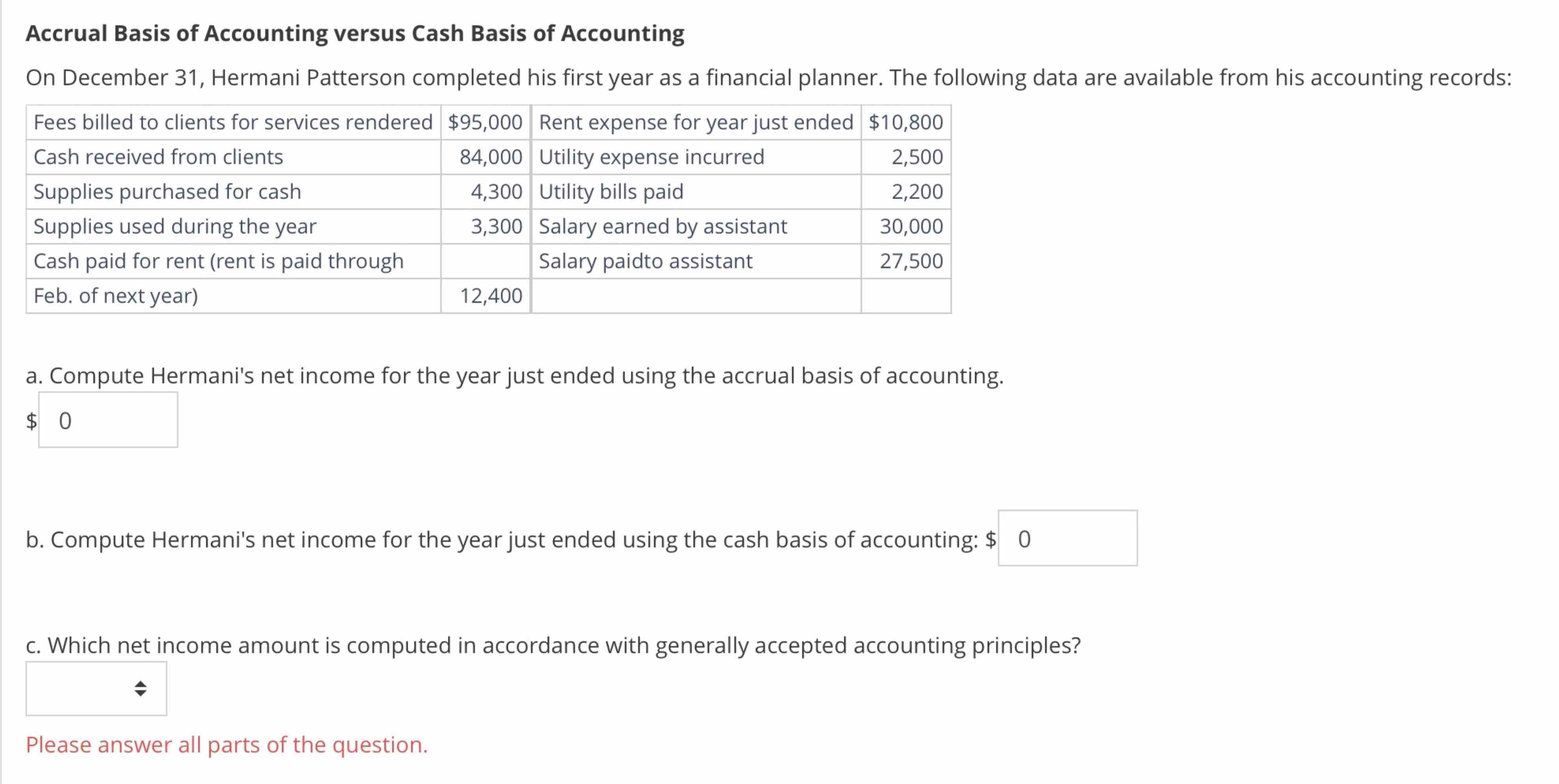 Solved Accrual Basis of Accounting versus Cash Basis of | Chegg.com