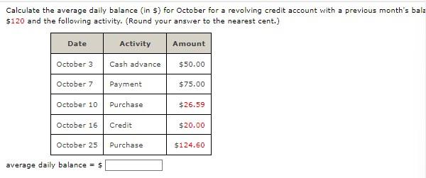 Solved Calculate the average daily balance (in $) for | Chegg.com