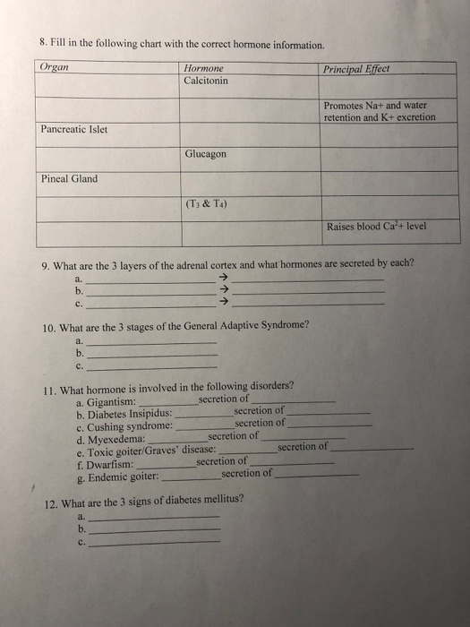 Solved Chapter 17 Endocrine System Review: 1. | Chegg.com