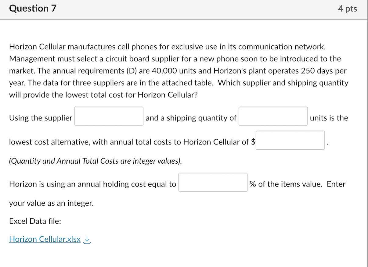 Solved Horizon Cellular manufactures cell phones for | Chegg.com