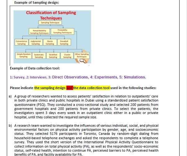 Example of Sampling design: Classification of | Chegg.com