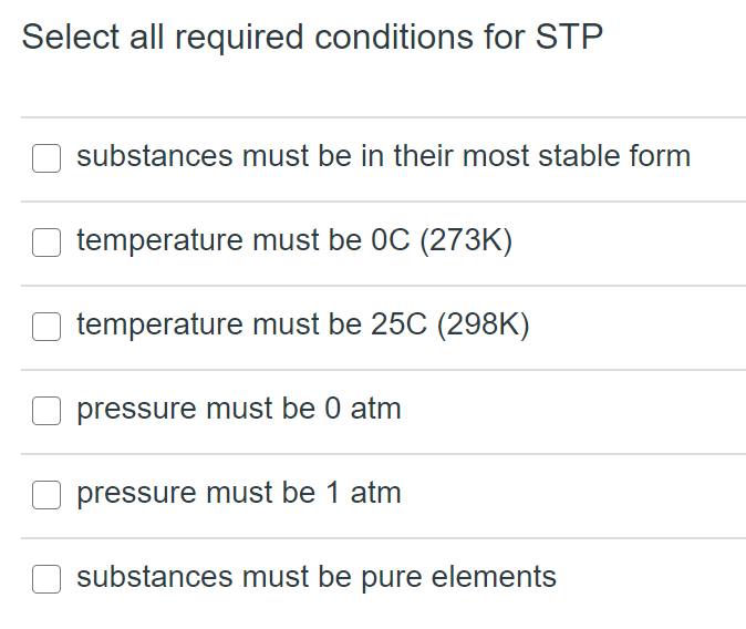 Solved Select all required conditions for STP substances | Chegg.com