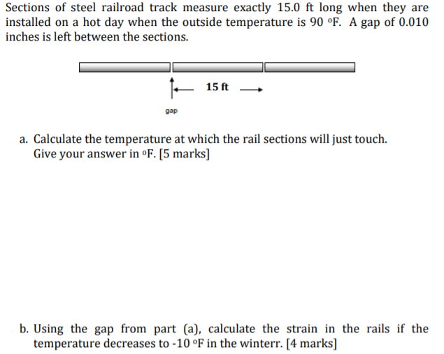 Solved c) Calculate the stress in the railroad track in the | Chegg.com