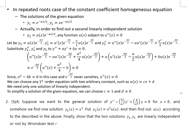 Solved In repeated roots case of the constant coefficient | Chegg.com