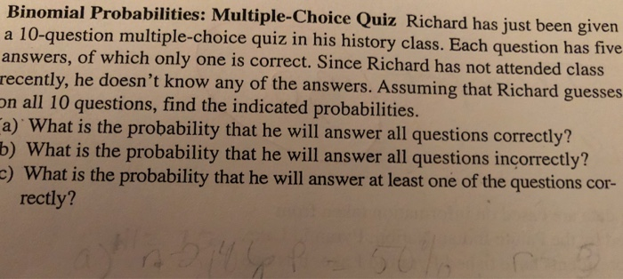 Solved Binomial Probabilities: Multiple-Choice Quiz Richard | Chegg.com