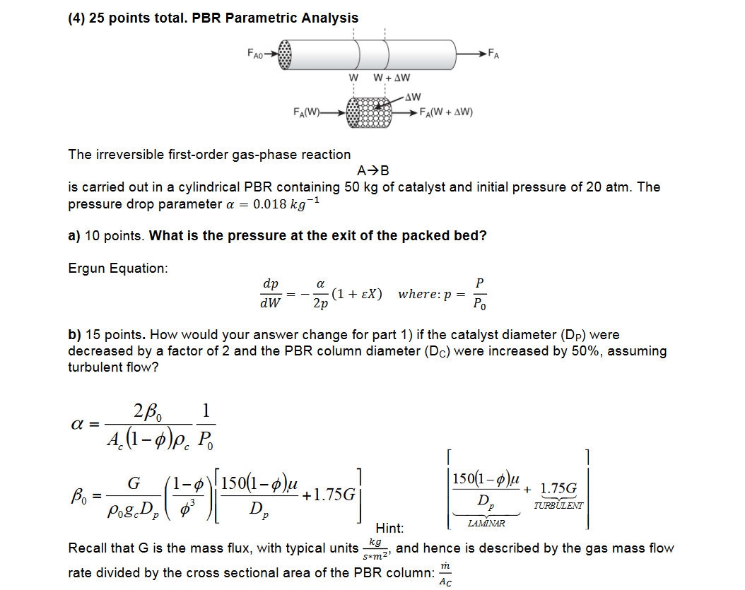 Solved (4) 25 points total. PBR Parametric Analysis FAO FA W | Chegg.com