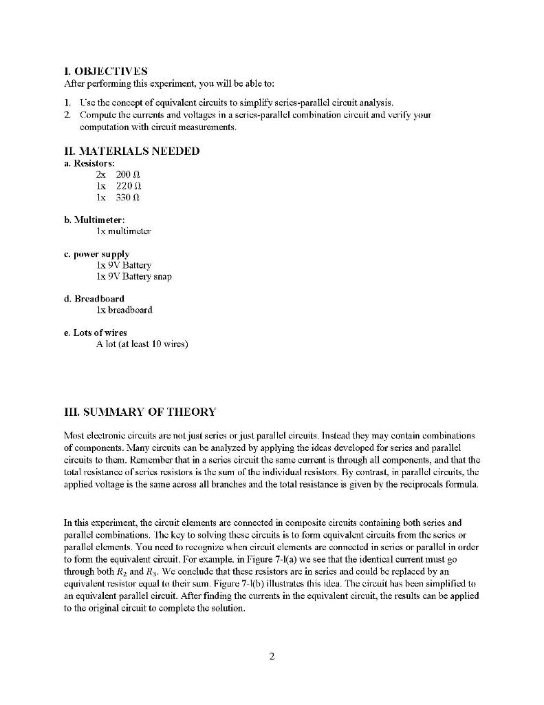 Solved 1. OBJECTIVES After performing this experiment, you | Chegg.com