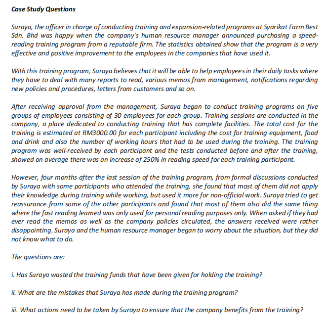 Solved Case Study Questions Suraya, the officer in charge of | Chegg.com