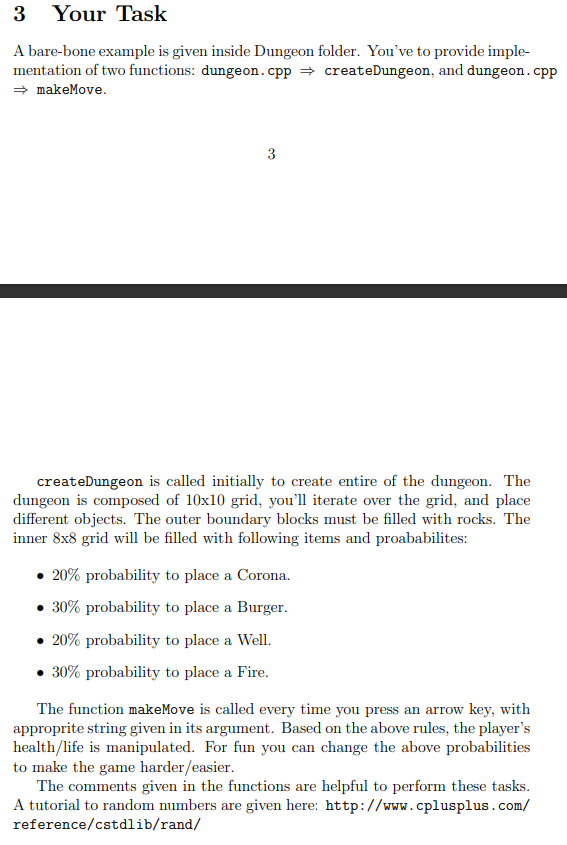 Solved I just need help with the function for createDungeon | Chegg.com