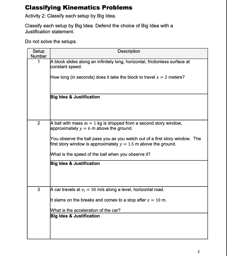 Solved Classifying Kinematics Problems Activity 2: Classify | Chegg.com