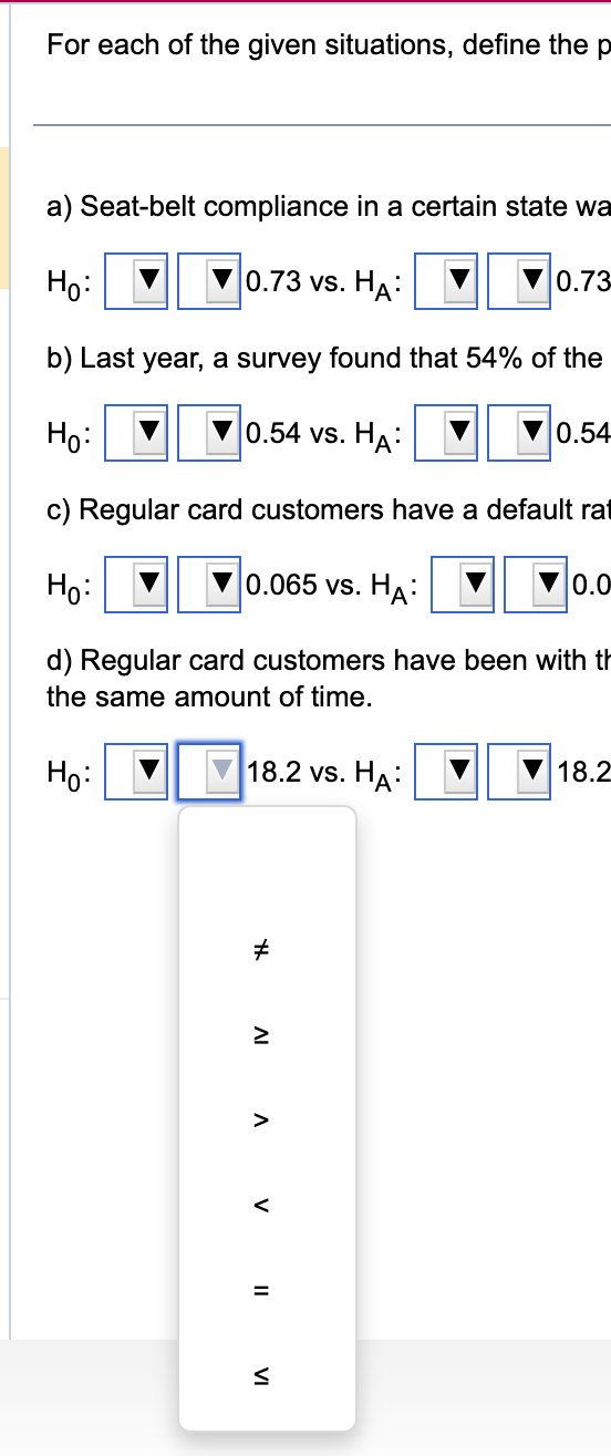 Solved For each of the given situations, define the | Chegg.com