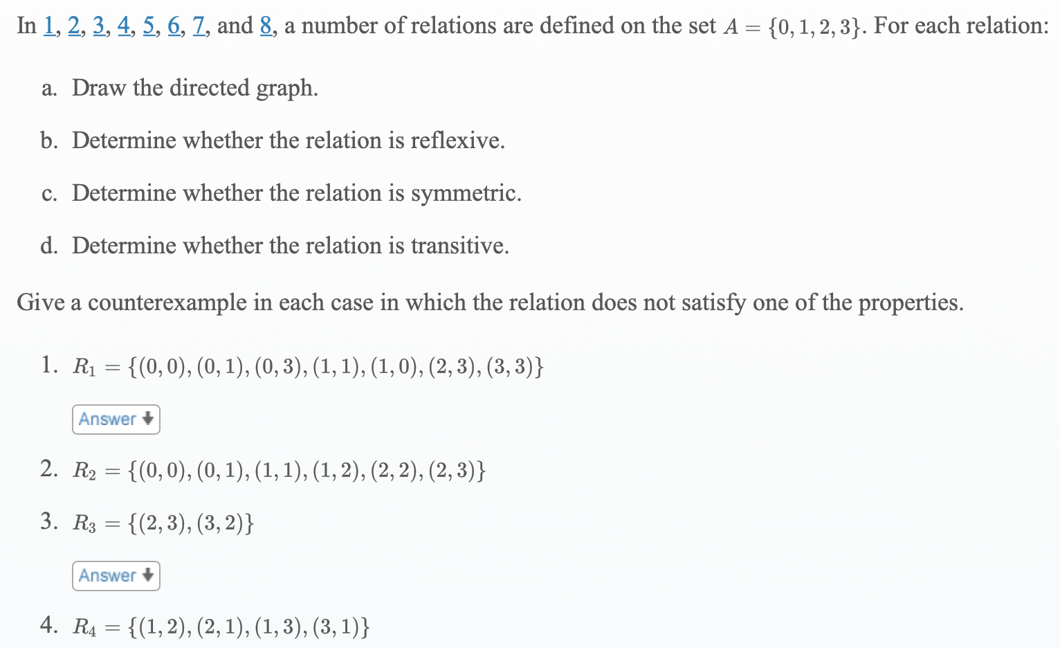 Solved In 1,2,3,4,5,6,7, and 8, a number of relations are | Chegg.com