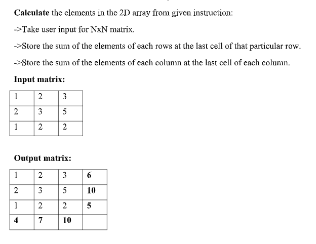 Solved Calculate the elements in the 2D array from given | Chegg.com