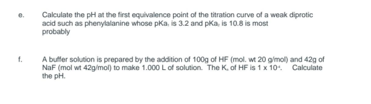 Solved e. Calculate the pH at the first equivalence point of | Chegg.com