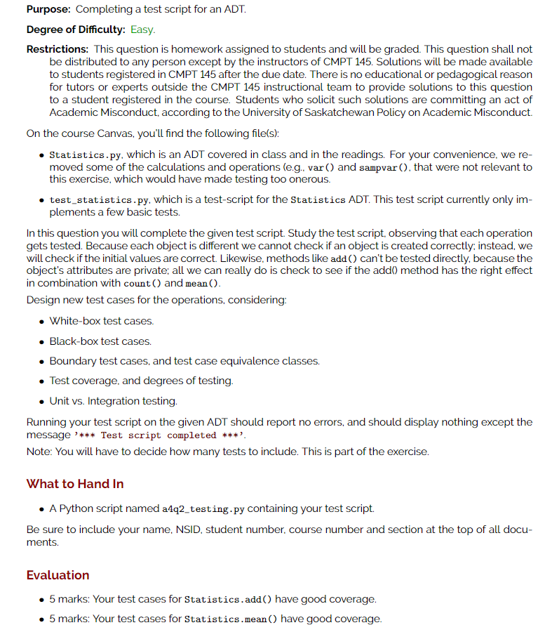 Solved Purpose: Completing a test script for an ADT. Degree | Chegg.com