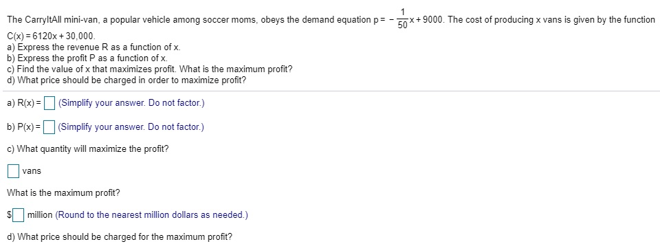 Solved x + 9000. The cost of producing x vans is given by | Chegg.com