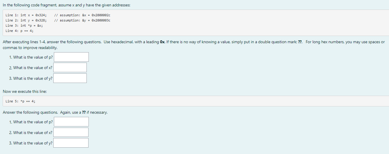 Solved In the following code fragment, assume x and y have | Chegg.com
