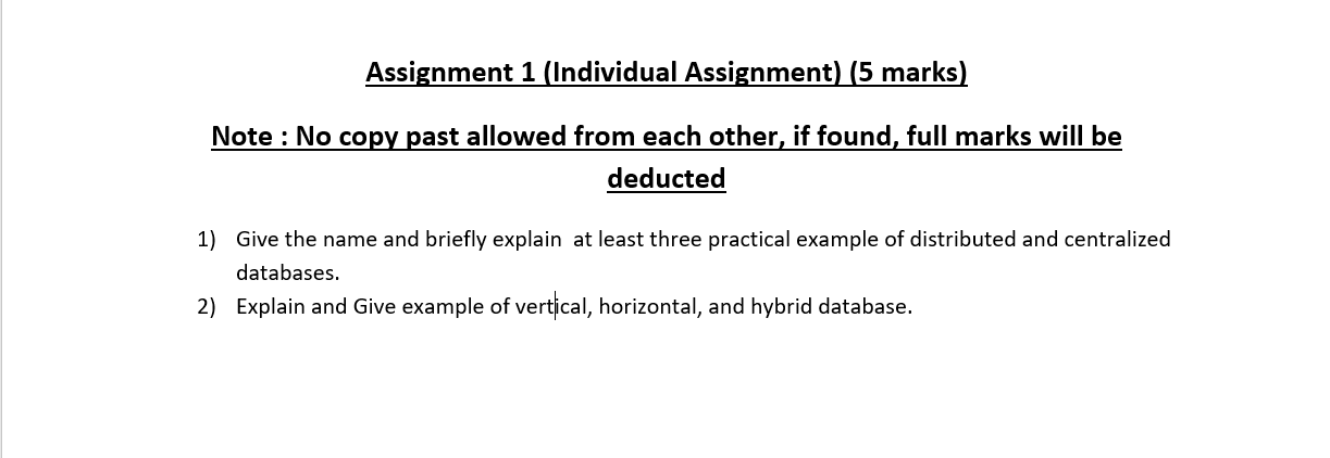 Solved Assignment 1 Individual Assignment 5 Marks Note 1484