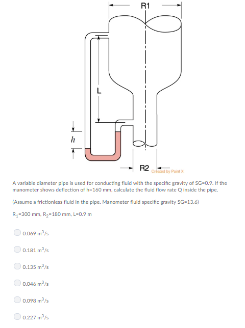 Solved R1 R2 Crated by Paint X A variable diameter pipe is | Chegg.com