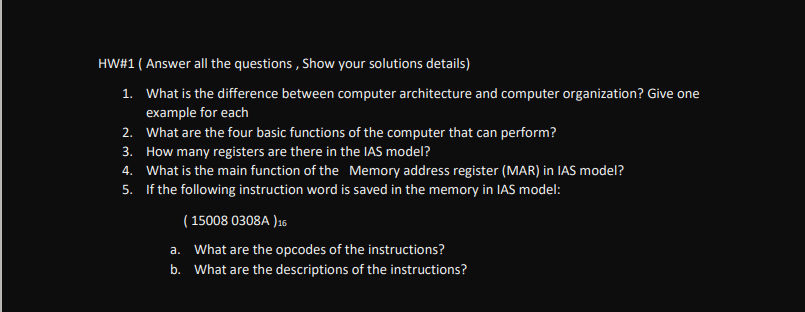 Solved HW#1 (Answer all the questions, Show your solutions | Chegg.com
