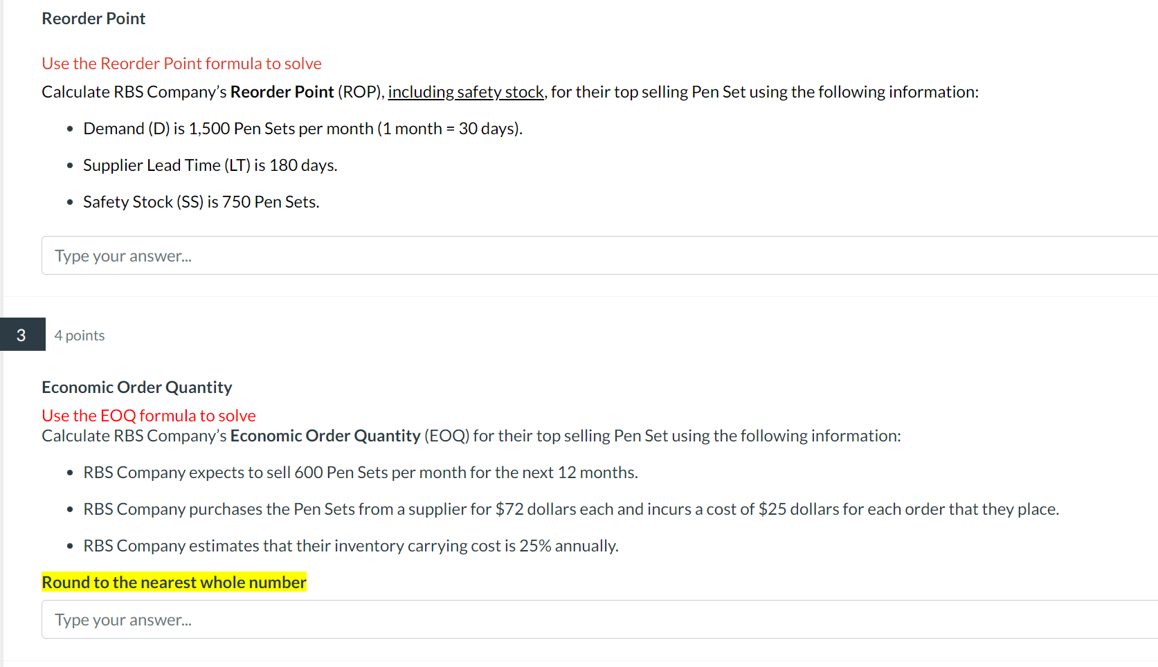 Solved Reorder Point Use The Reorder Point Formula To Solve