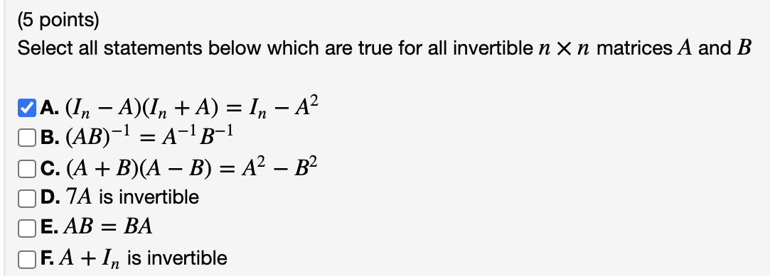 Solved (5 points) Select all statements below which are true | Chegg.com