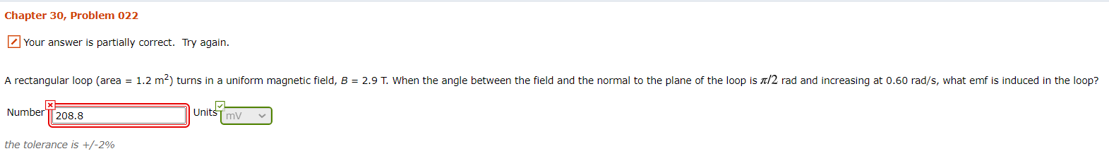 Solved Chapter 30, Problem 022 Your answer is partially | Chegg.com