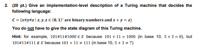 Solved 2. (20 pt.) Give an implementation-level description | Chegg.com