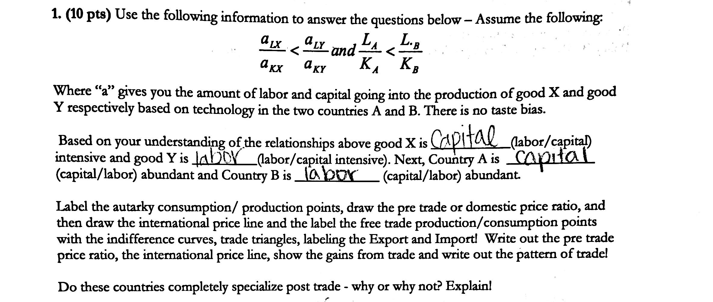 Solved 1. (10 pts) Use the following information to answer | Chegg.com