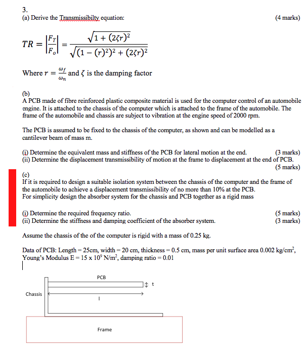Solved 3. (a) Derive the Transmissibilty equation: (4 marks) | Chegg.com