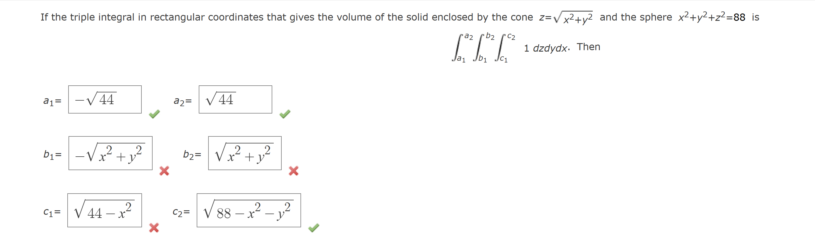 Solved If the triple integral in rectangular coordinates | Chegg.com