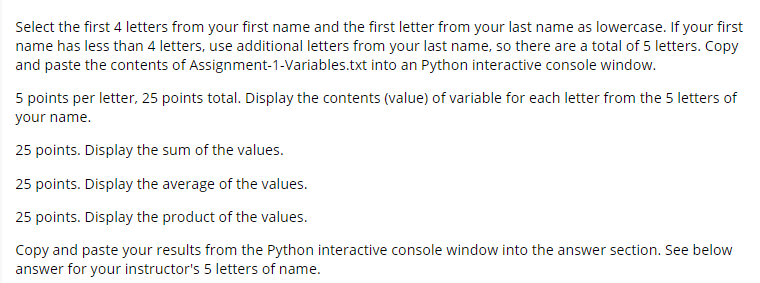 Solved Select the first 4 letters from your first name and | Chegg.com