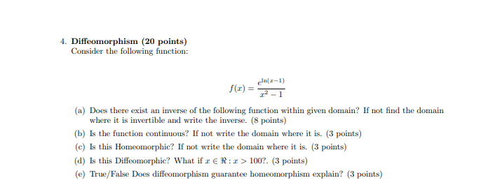 Solved 4. Diffeomorphism (20 points) Consider the following | Chegg.com